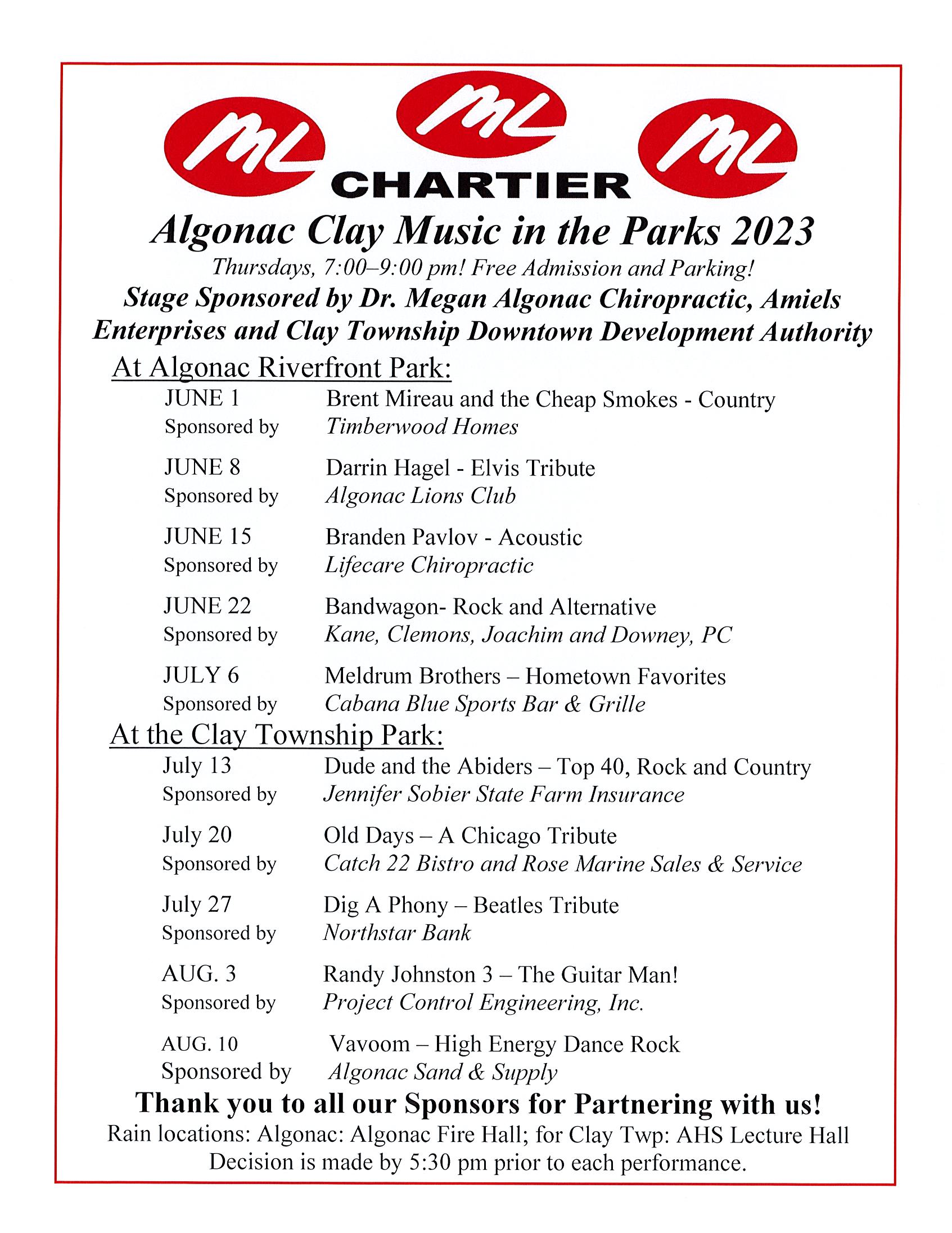 ML Chartier Presents Algonac Clay Music in the Parks
